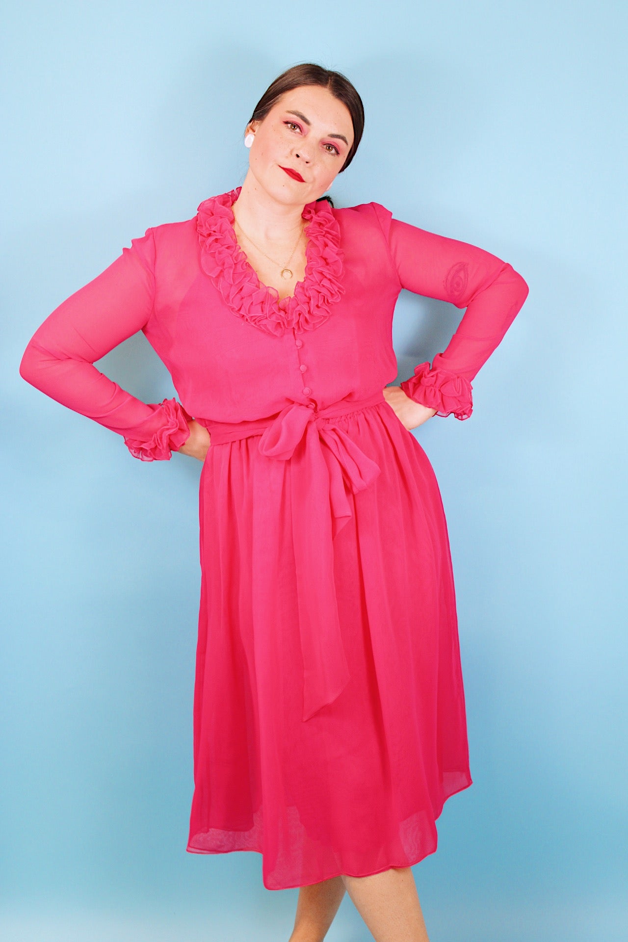 1970's Sheer Ruffle Trim Dress | Live Forever Vintage